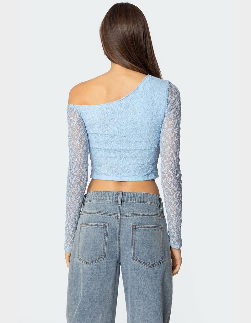 EDIKTED Fabia Asymmetric Textured Lace Top - LIGHT BLUE - S | Tillys