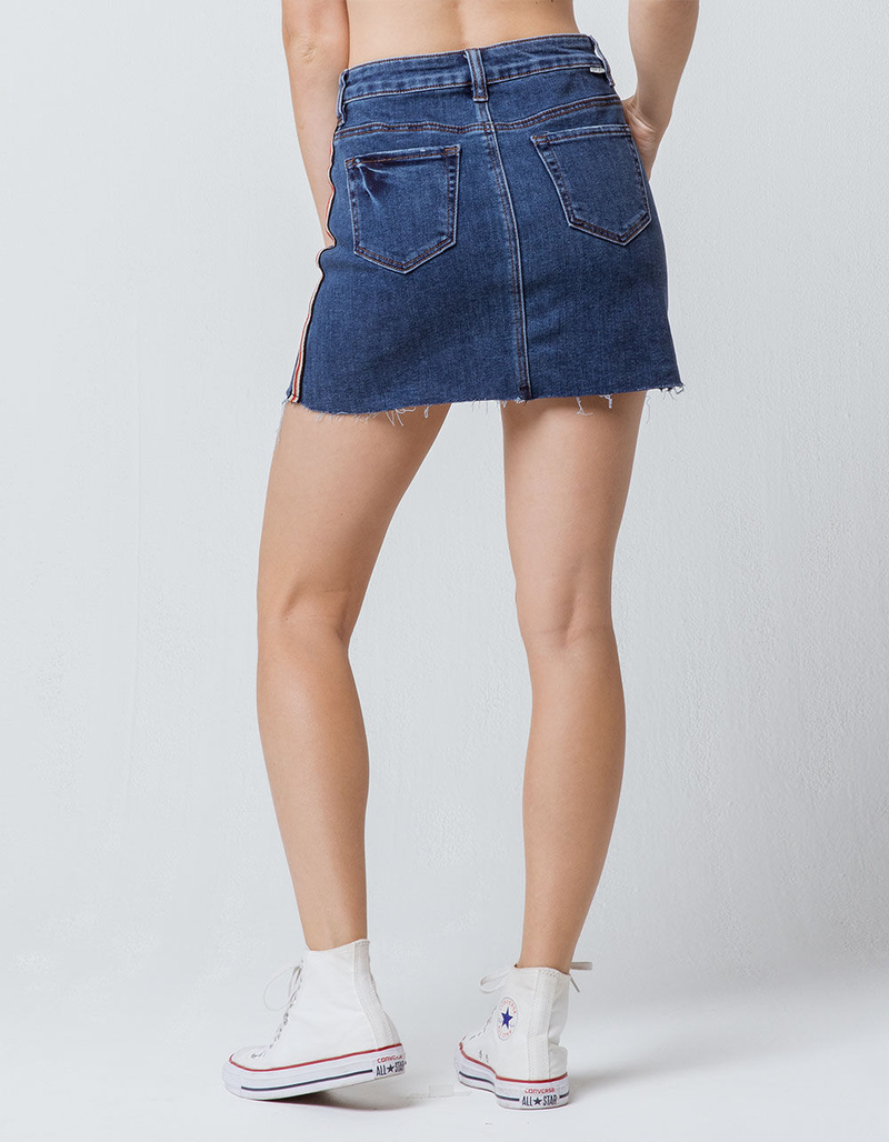 Sky And Sparrow Side Stripe Denim Mini Skirt Dark Wash 0 Tillys