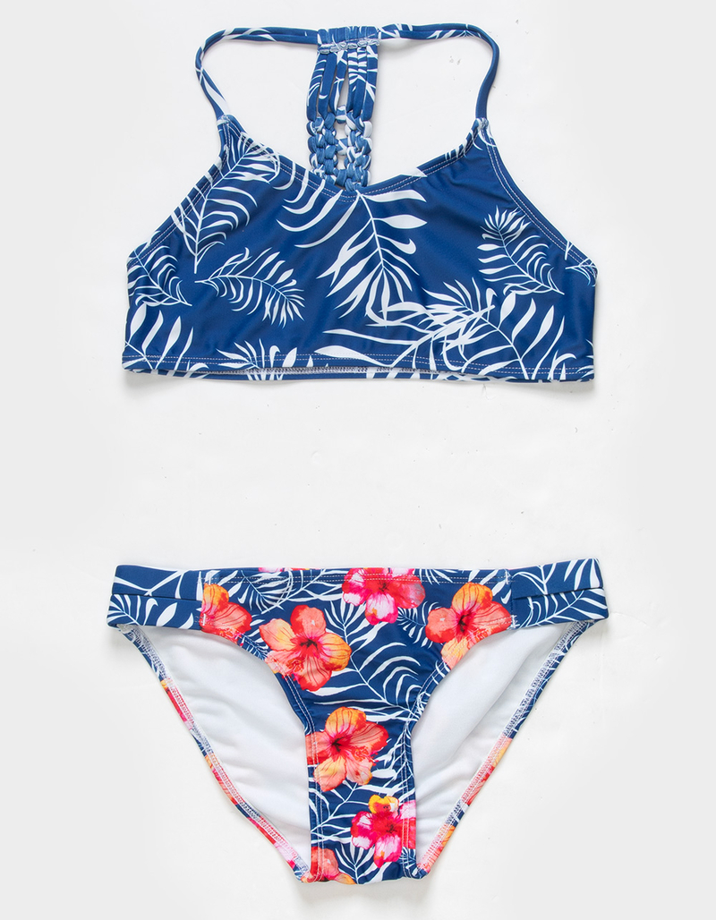 CORAL & REEF Lani Leaves Girls Bikini Set - BLUE COMBO - 7 | Tillys