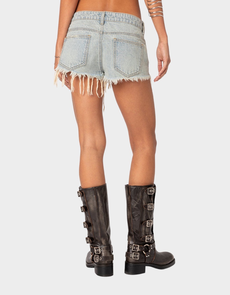 EDIKTED Frayed Vintage Washed Denim Shorts - LIGHT BLUE | Tillys