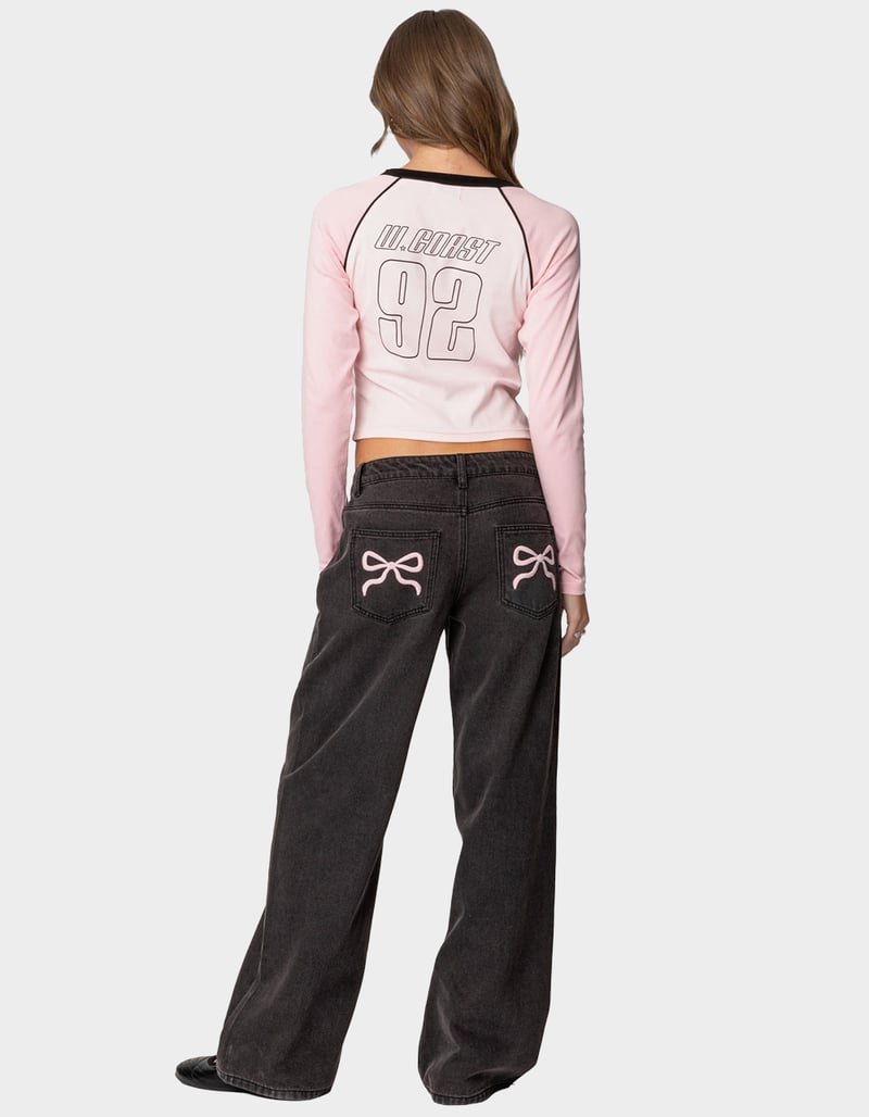 EDIKTED Bow Pocket Relaxed Jeans - BLACK | Tillys