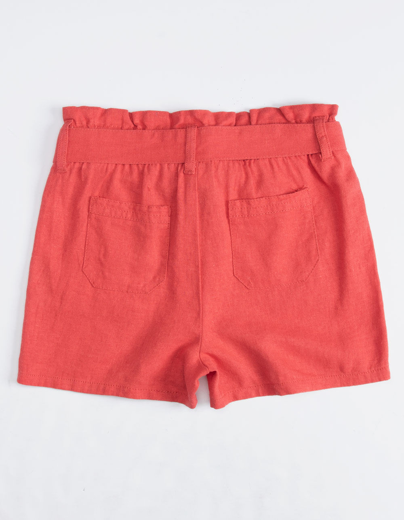 REWASH Linen Paperbag Waist Girls Shorts - RASPBERRY - XS | Tillys