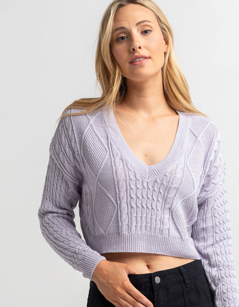 FULL TILT Cable Knit Womens Crop Sweater - LAVENDER - XL | Tillys