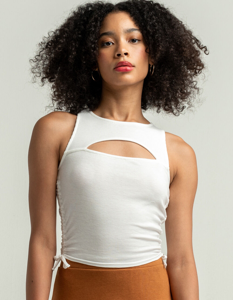 SKY AND SPARROW Slit Cinch Side Womens White Tank - WHITE | Tillys