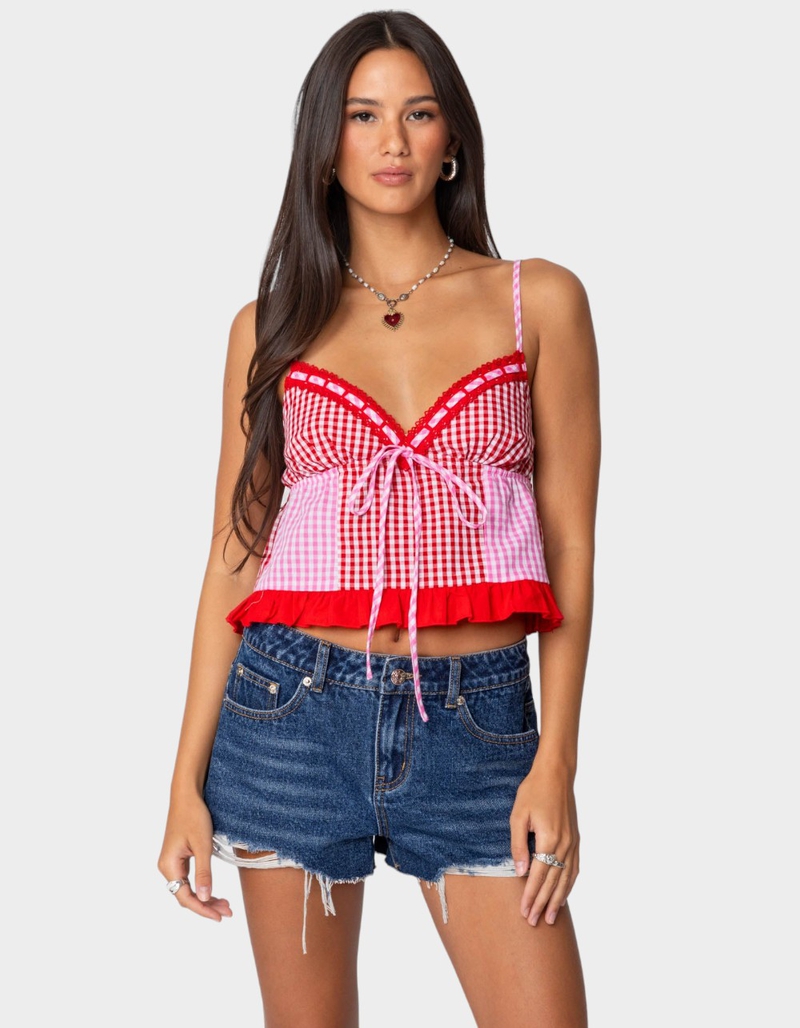 EDIKTED Joanne Mixed Gingham Tank Top - BLACK | Tillys
