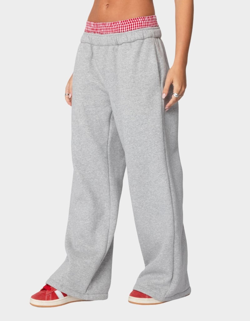 EDIKTED Gingham Boxer Detail Sweatpants - GRAY | Tillys