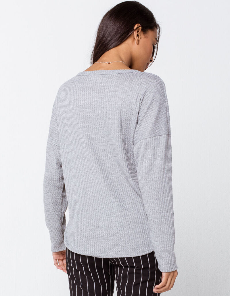 Sky And Sparrow Button Tie Front Heather Gray Womens Thermal Top