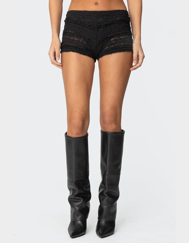 EDIKTED Maisley Sheer Lace Shorts - BLACK - L | Tillys