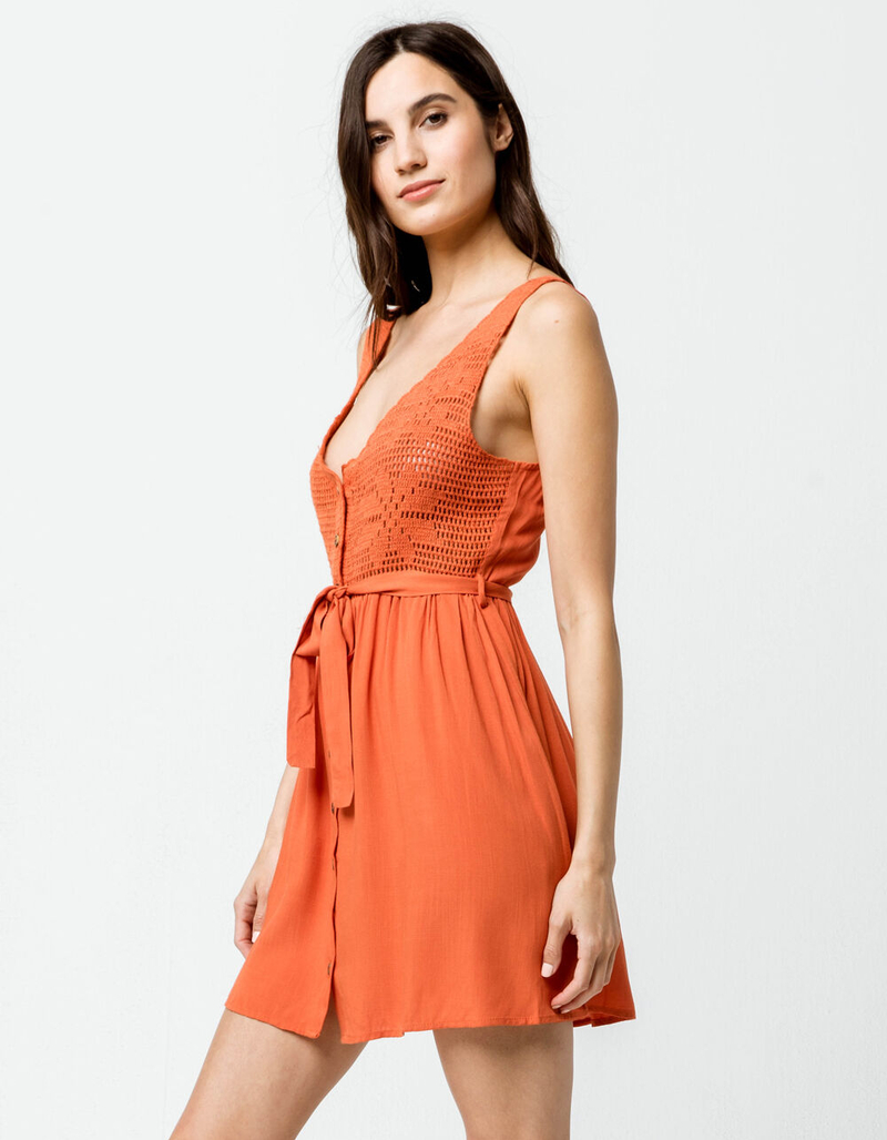 Sky And Sparrow Crochet Tie Waist Rust Dress Rust Tillys