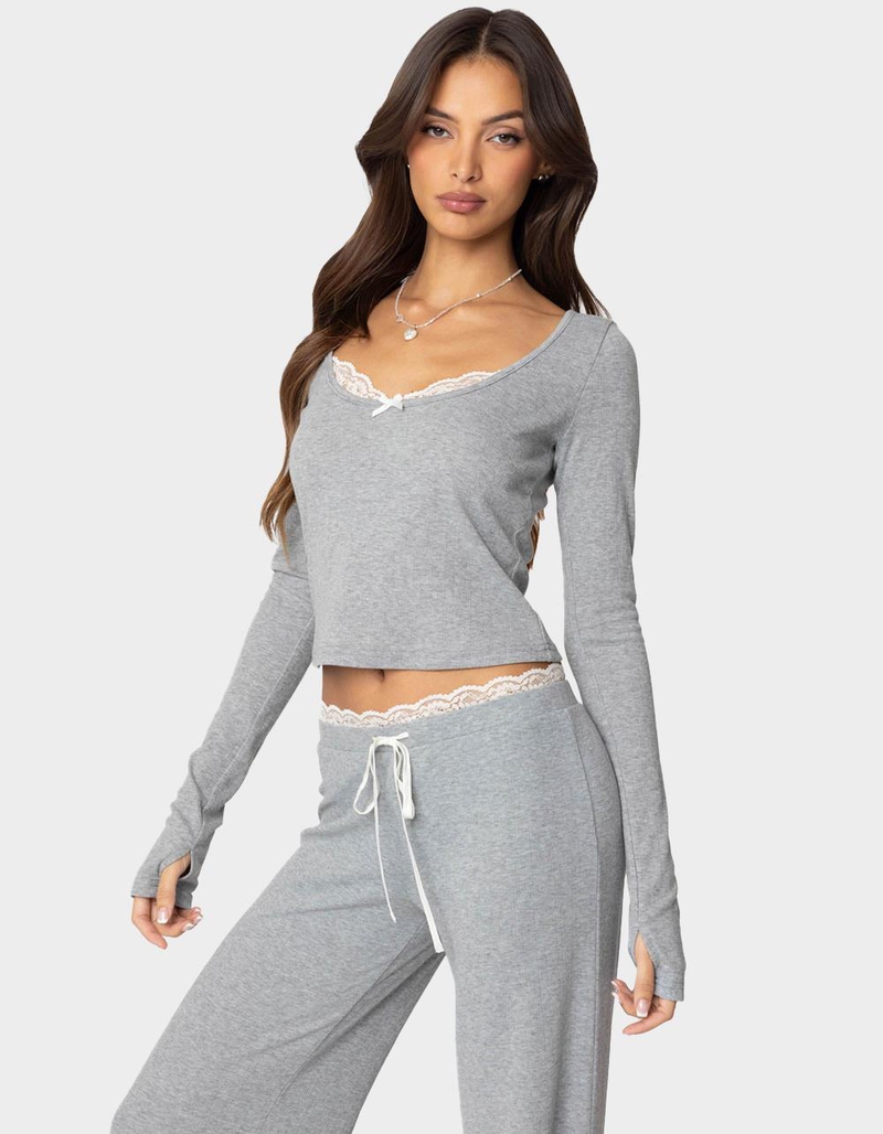 EDIKTED Peekaboo Lace Long Sleeve Top - GRAY | Tillys