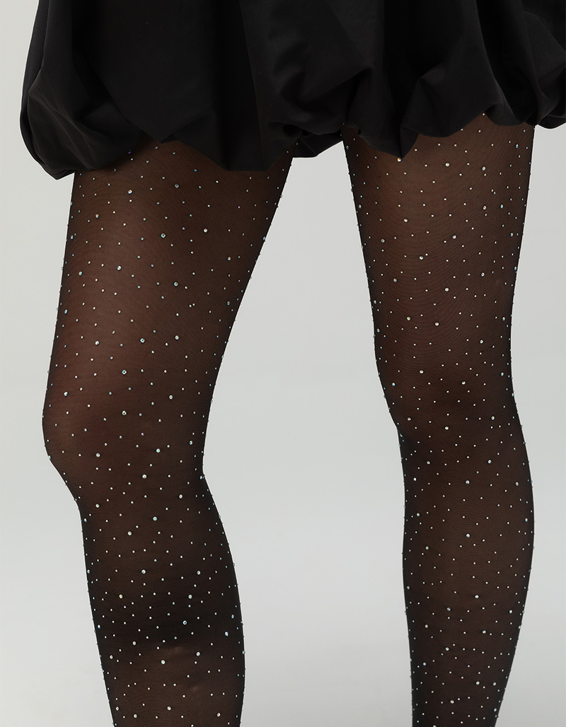 MEMOI All Over Rhinestone Womens Nylon Sheer Tights - BLACK | Tillys