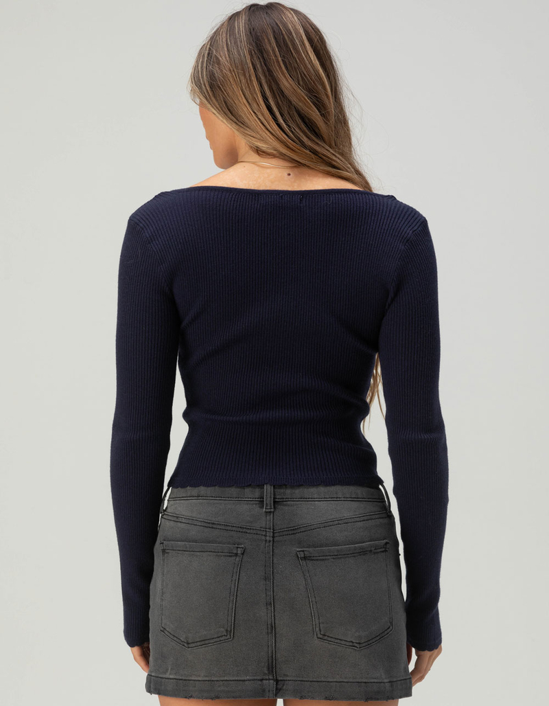 RSQ Womens Long Sleeve Square Neck Rib Bow Top - NAVY | Tillys