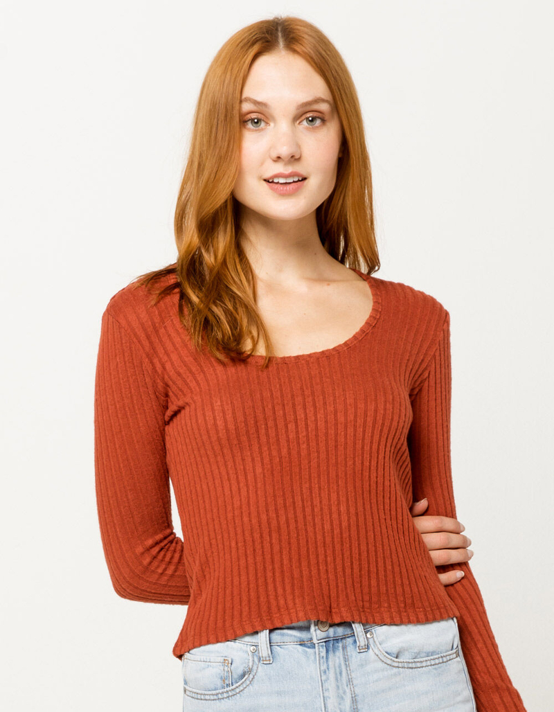 FULL TILT Essentials Brushed Ribbed Rust Womens Top - RUST - XL | Tillys