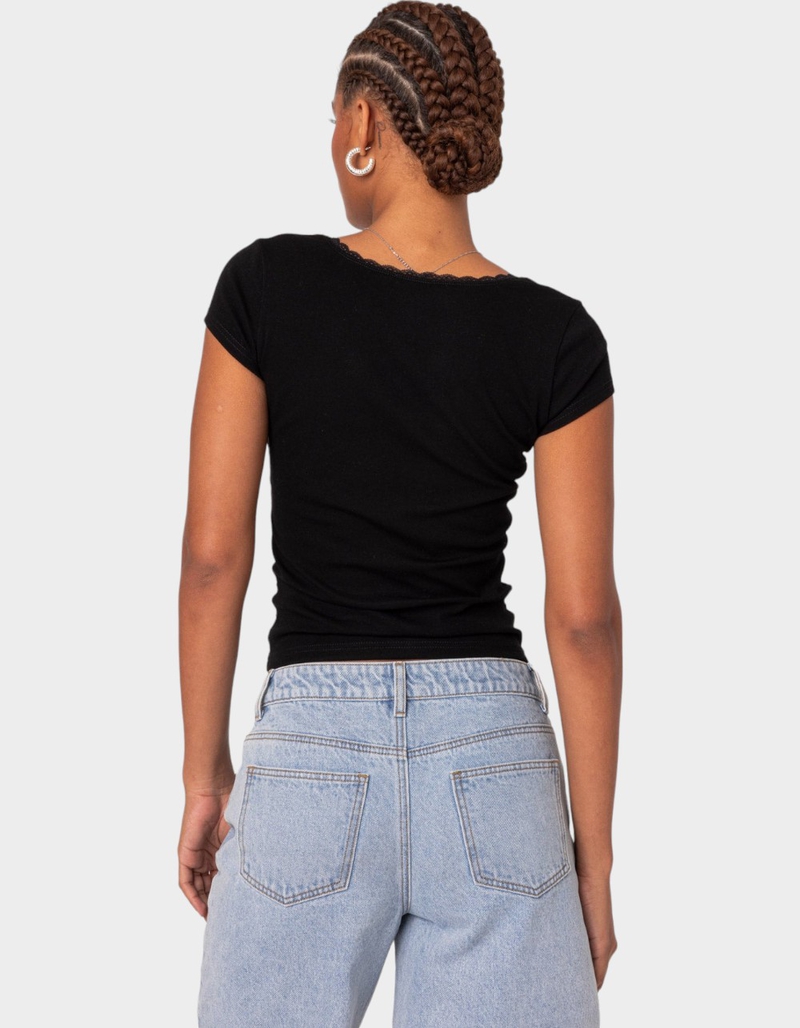 EDIKTED Priscilla Lace Trim Tee - BLACK | Tillys