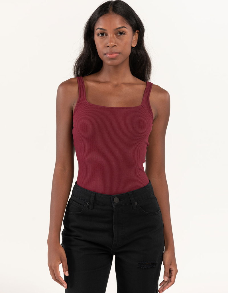RSQ Womens Square Neck Tank Bodysuit - BURGUNDY | Tillys