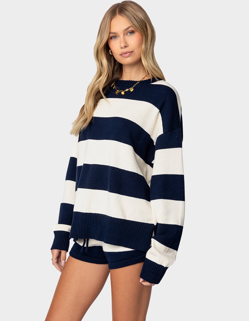 EDIKTED Riley Oversized Striped Sweater - NAVY | Tillys