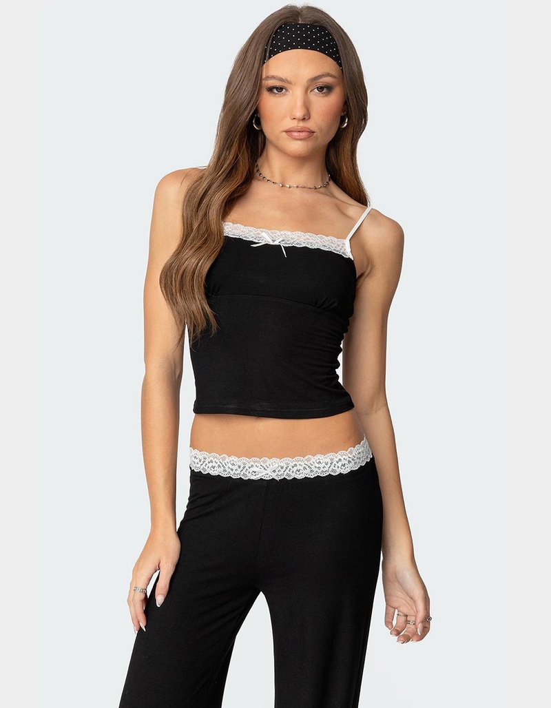 EDIKTED Domino Contrast Lace Trim Tank Top - BLACK | Tillys