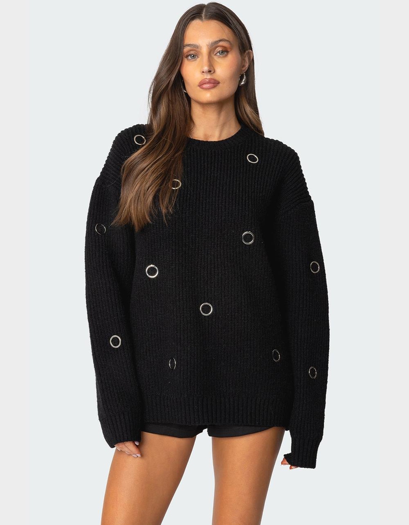 EDIKTED Ellia Grommet Oversized Sweater - BLACK - M | Tillys