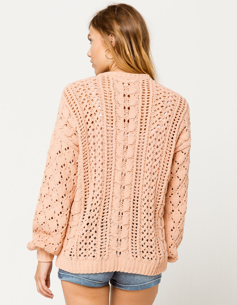 SKY & SPARROW Open Weave Chenille Womens Sweater - PEACH | Tillys