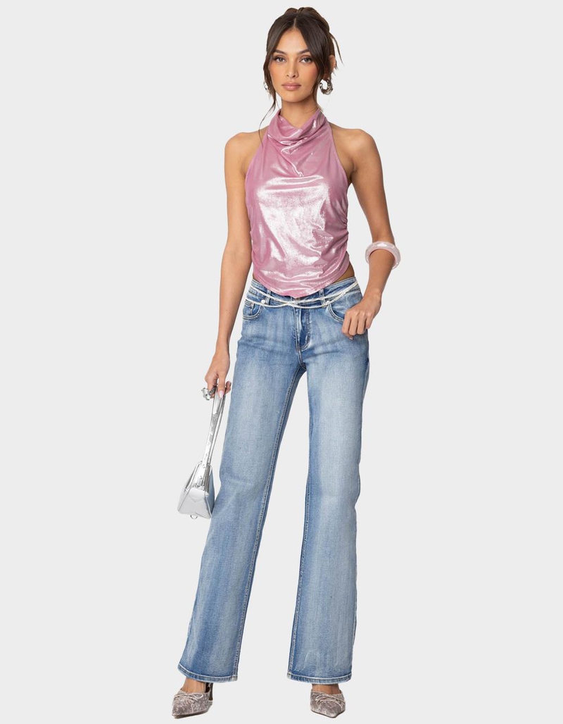 EDIKTED Shiny Backless Cowl Neck Top - PINK | Tillys
