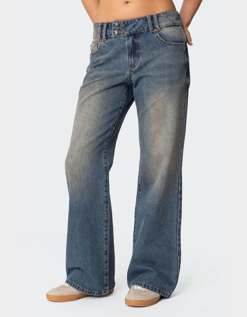 EDIKTED Jesi Low Rise Washed Jeans - BLUE - S | Tillys