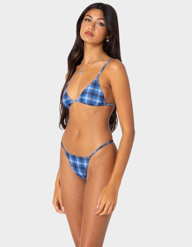 EDIKTED Preppy Plaid Triangle Bikini Top - BLUE | Tillys