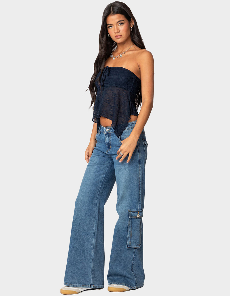 EDIKTED Embroidered Sheer Strapless Top - NAVY - XL | Tillys