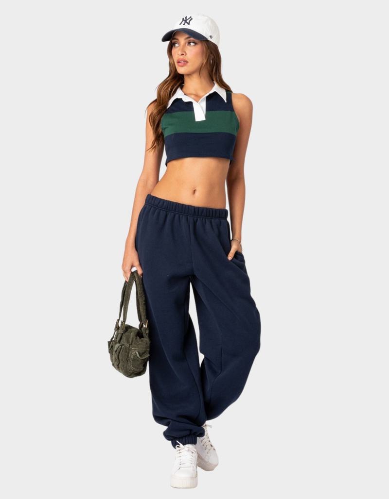 EDIKTED Country Club Collared Crop Top - BLACK | Tillys