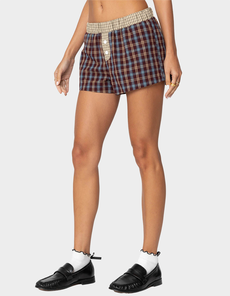 EDIKTED Mixed Plaid Boxer Shorts - BROWN | Tillys