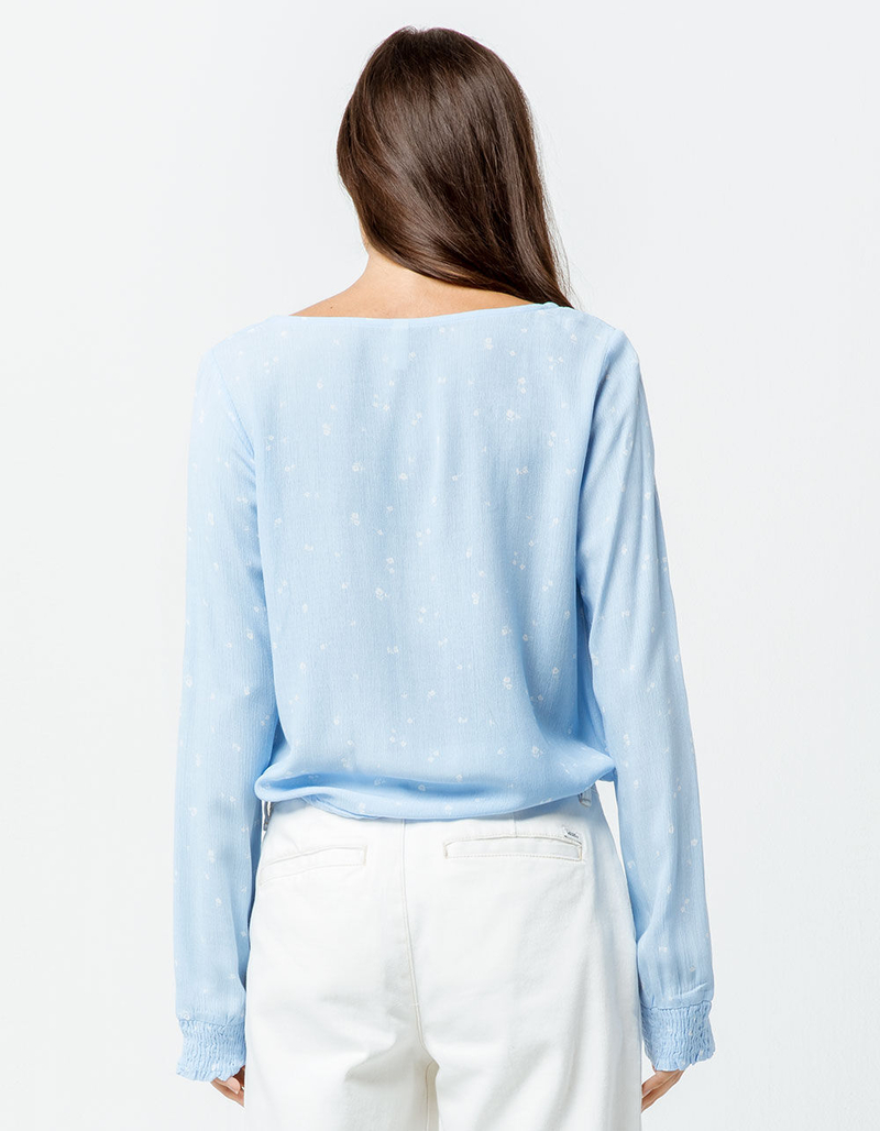 Sky And Sparrow Button Cinch Smock Light Blue Womens Top Light Blue