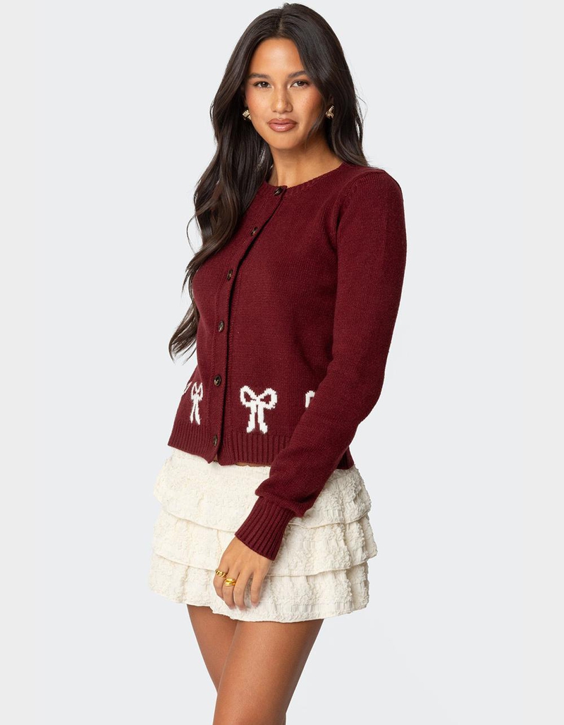 EDIKTED Rona Bow Knit Cardigan - DK RED - S | Tillys