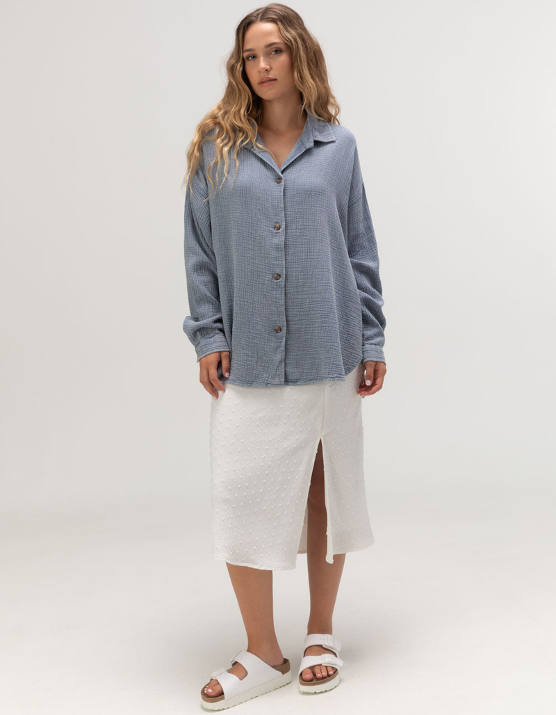 ROXY Morning Time Womens Long Sleeve Button Up Shirt - BLUE | Tillys