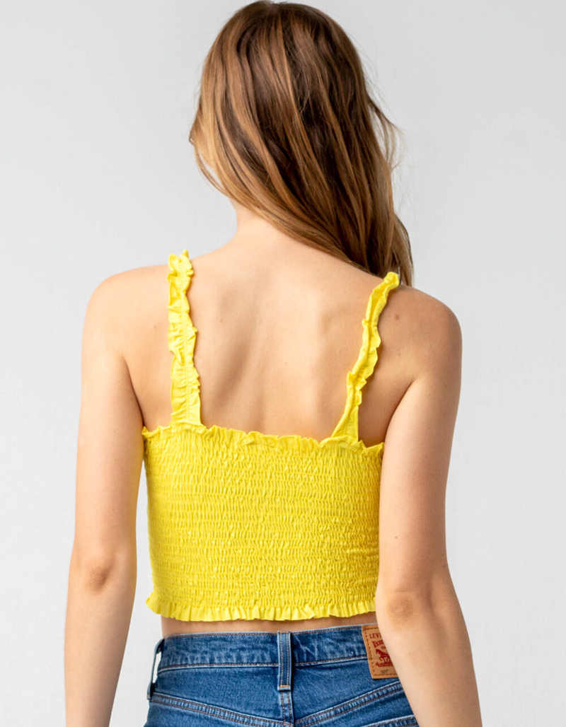 SKY AND SPARROW Solid Ruffle Strap Smocked Womens Yellow Top - YELLO ...