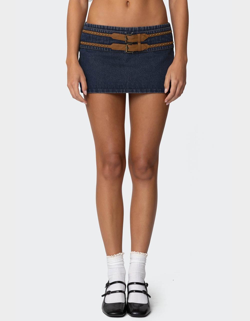 EDIKTED Sky Double Buckle Denim Mini Skort - BLUE - XL | Tillys