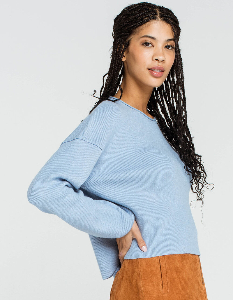 SKY AND SPARROW Rib Balloon Sleeve Womens Light Blue Sweater - LIGHT ...