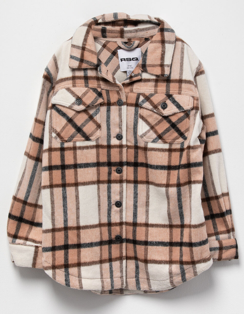 RSQ Girls Plaid Oversized Shacket - Cream Combo | Tillys