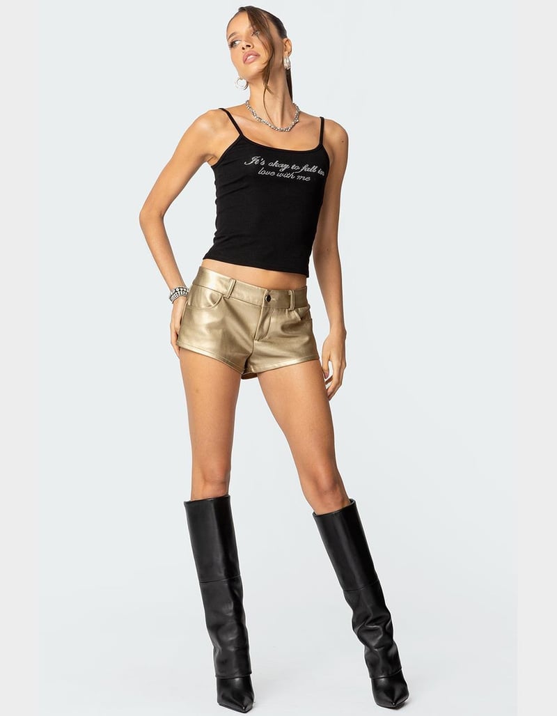 EDIKTED Melodi Faux Leather Micro Shorts - GOLD | Tillys