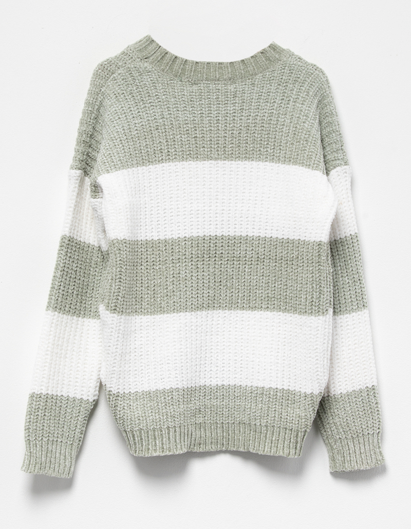 POOF Girls Chenille Stripe Sweater - GREEN COMBO | Tillys