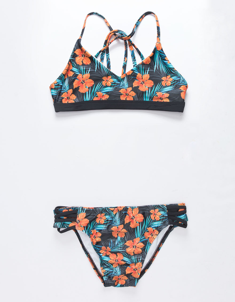 CORAL & REEF Mandarin Moon Emerson Girls Bikini Set - BLACK COMBO - 8 ...