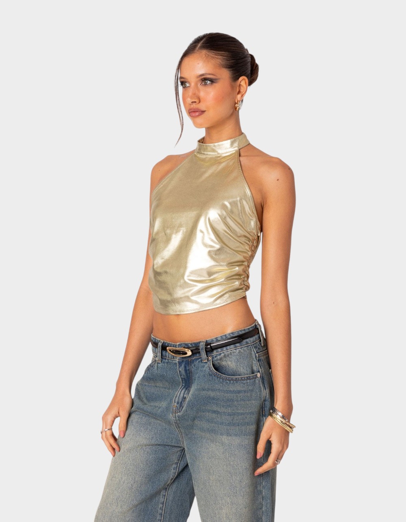 EDIKTED Karter Metallic Halter Top - GOLD | Tillys