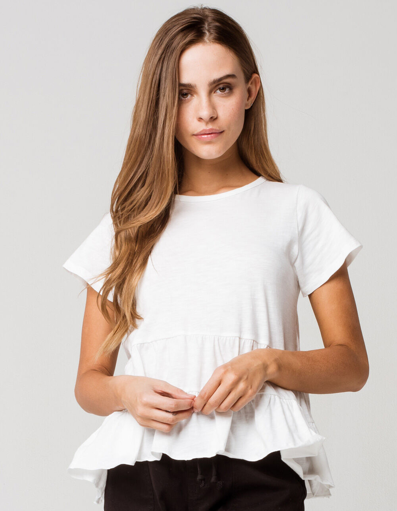SKY AND SPARROW Tiered Womens White Babydoll Tee - WHITE - L | Tillys