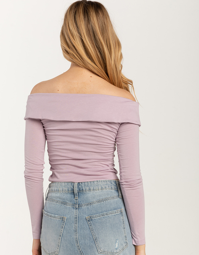 FULL TILT Fold Over Off The Shoulder Womens Long Sleeve Top - LILAC ...