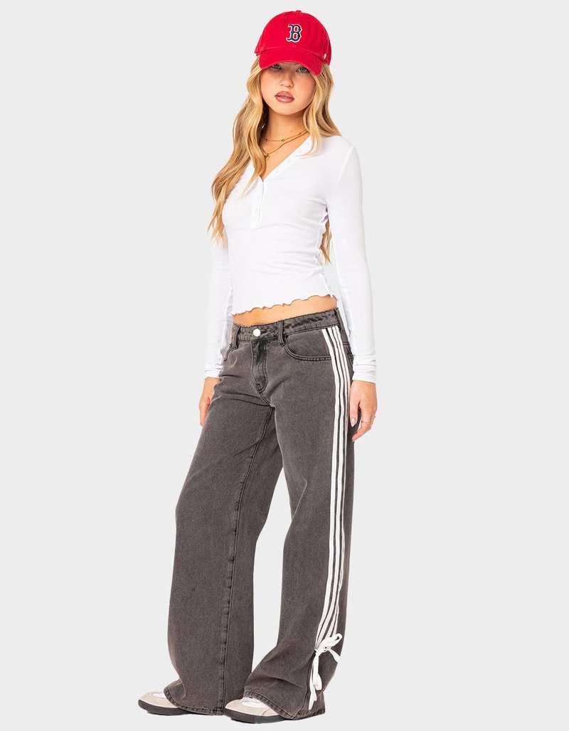 EDIKTED Washed Low Rise Ribbon Jeans - GRAY | Tillys