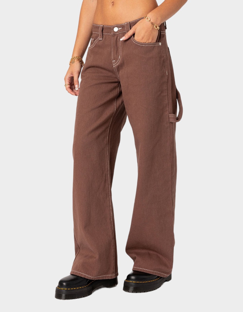 EDIKTED Brenda Low Rise Carpenter Jeans - BROWN | Tillys