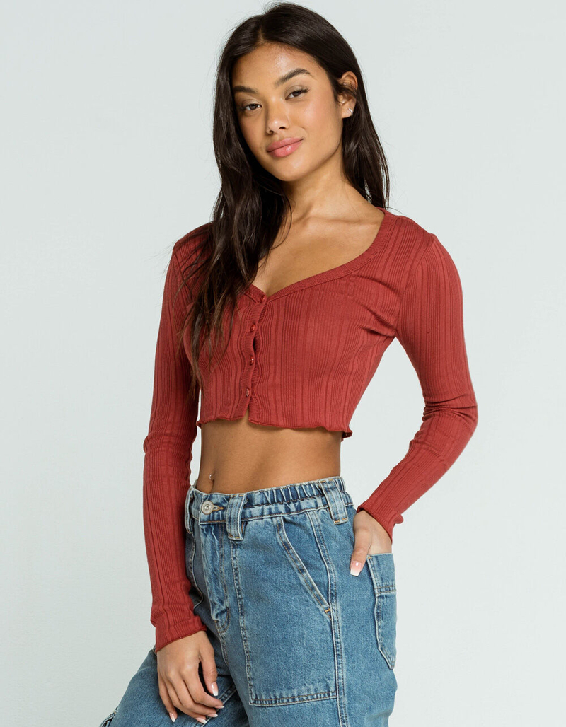 SKY AND SPARROW Button Front Womens Rust Crop Cardigan - RUST | Tillys