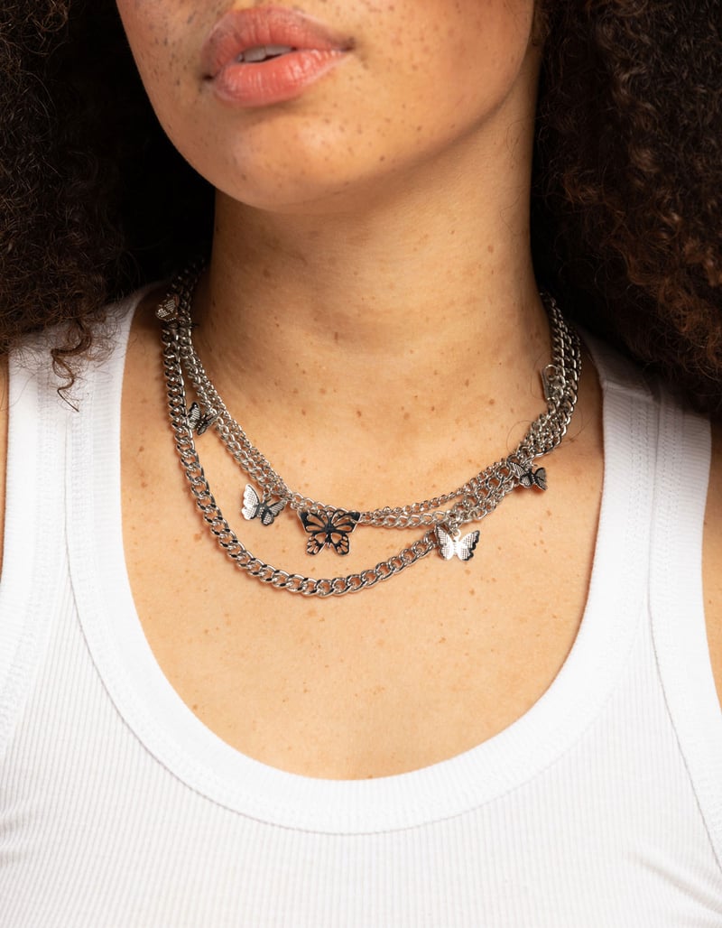 FULL TILT 3 Pack Butterfly Layered Chain Necklace - SILVER | Tillys