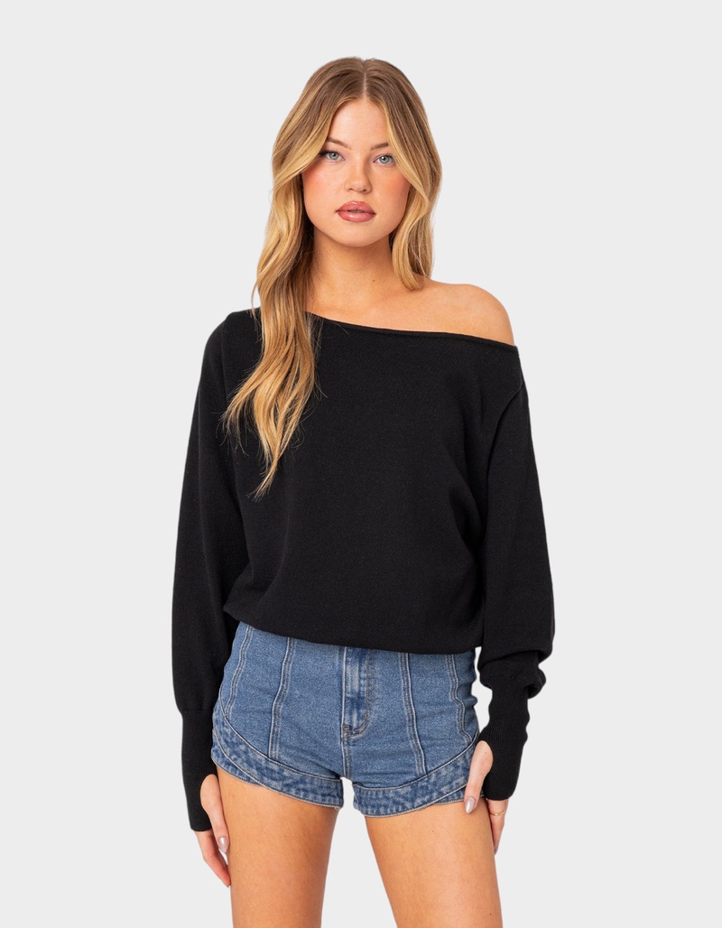 EDIKTED Off Shoulder Oversized Sweater - BLACK | Tillys