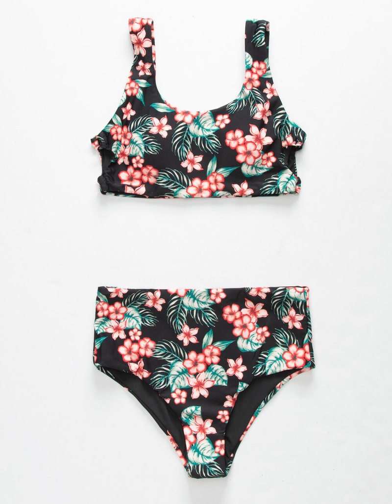 FULL TILT Scoop Bralette High Waist Girls Bikini Set - BLACK COMBO - 14 ...