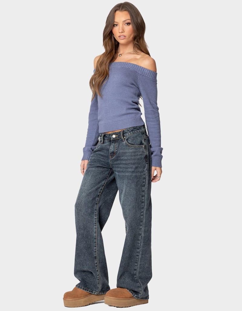 EDIKTED Elona Off Shoulder Knit Top - BLUE | Tillys