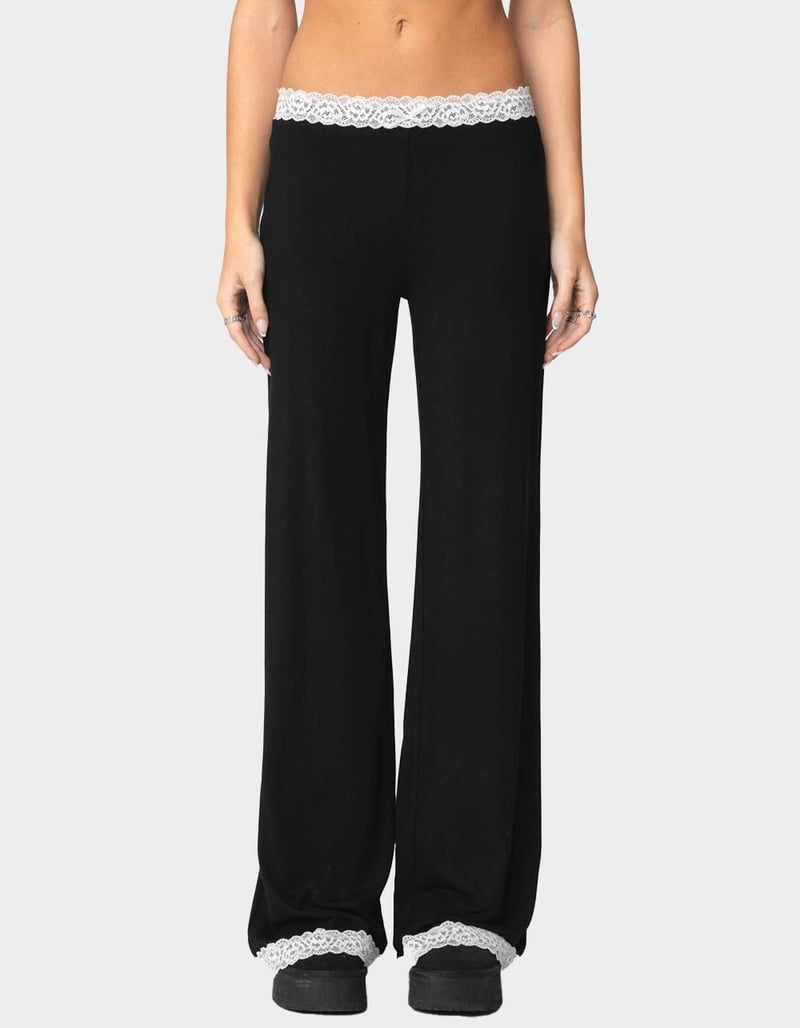 EDIKTED Domino Contrast Lace Trim Pants - BLACK - XL | Tillys